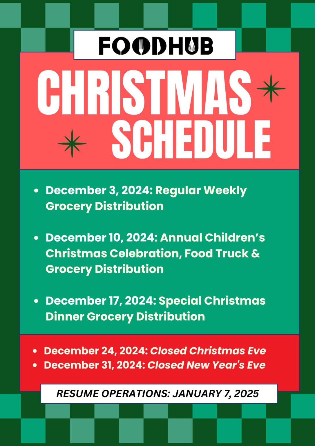 APC Food Hub December 2024 Schedule (We are closed on December 24th and ...